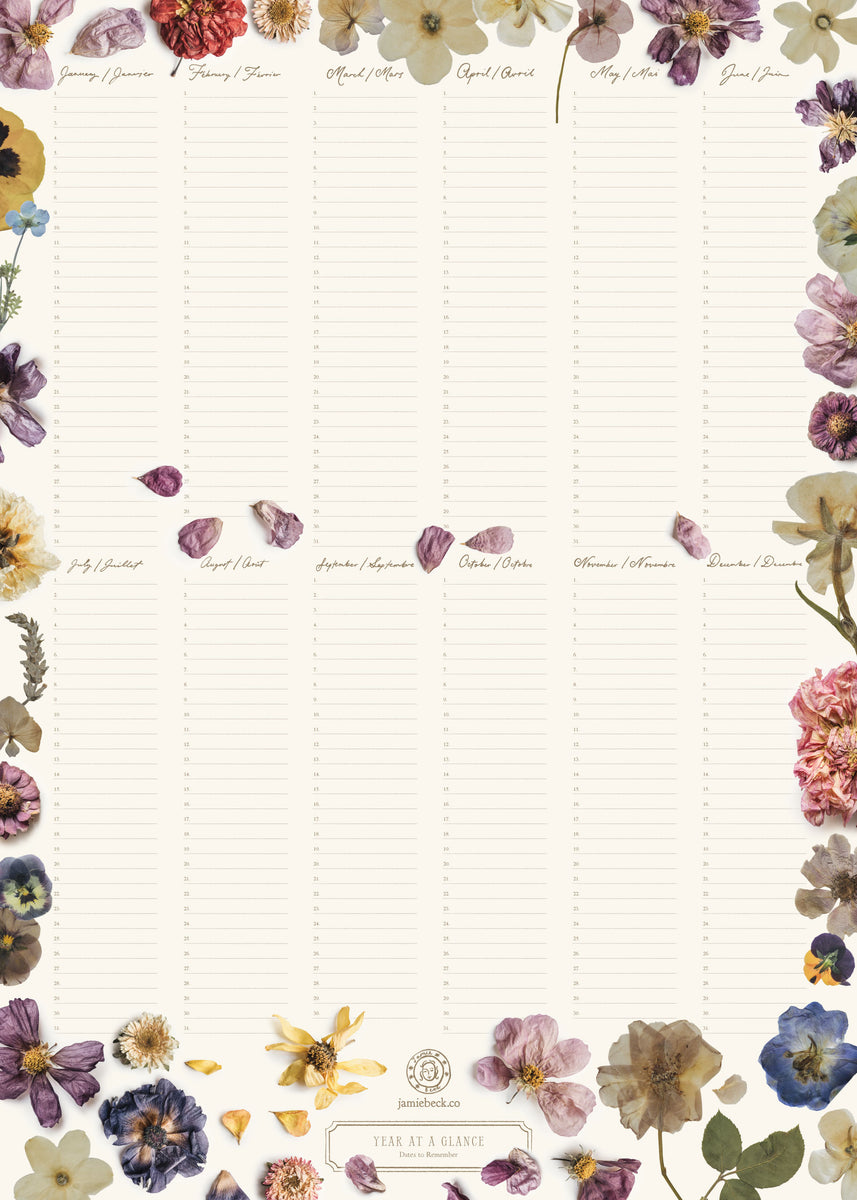 Year at a Glance Calendar Poster – Jamie Beck